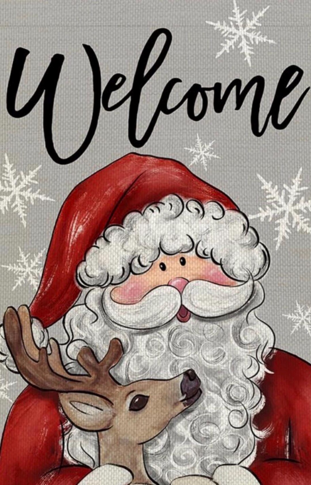 Santa and Reindeer Burlap Garden Flag | Winter Welcome Banner (12 X 18 ...