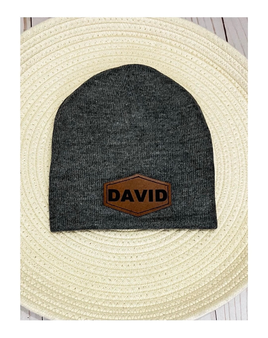 Custom Adult Knit Beanie,leather Patch Beanies Personalized Name on ...