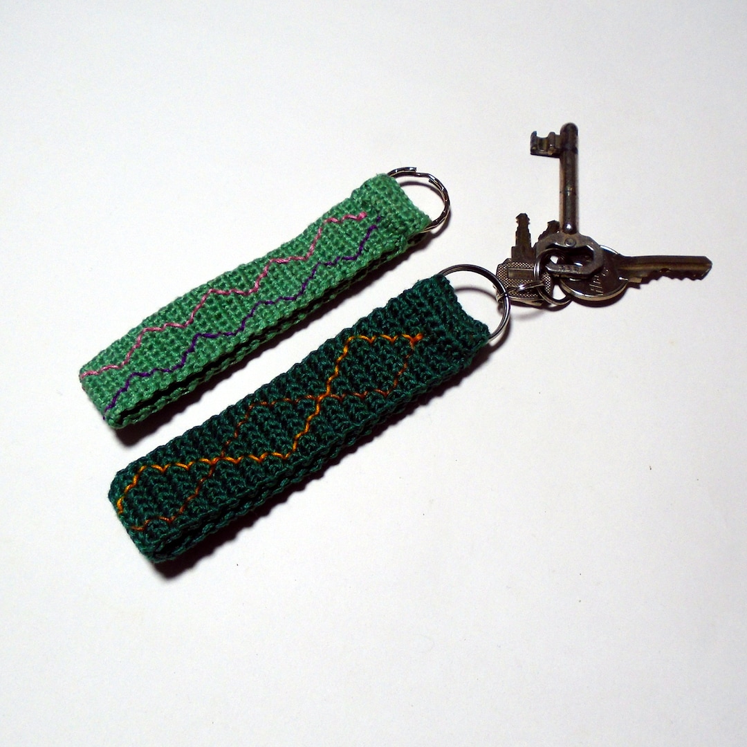 Wristlet Keychain, Green Key Chain, Crochet Keychain, Key Fob, Unisex ...