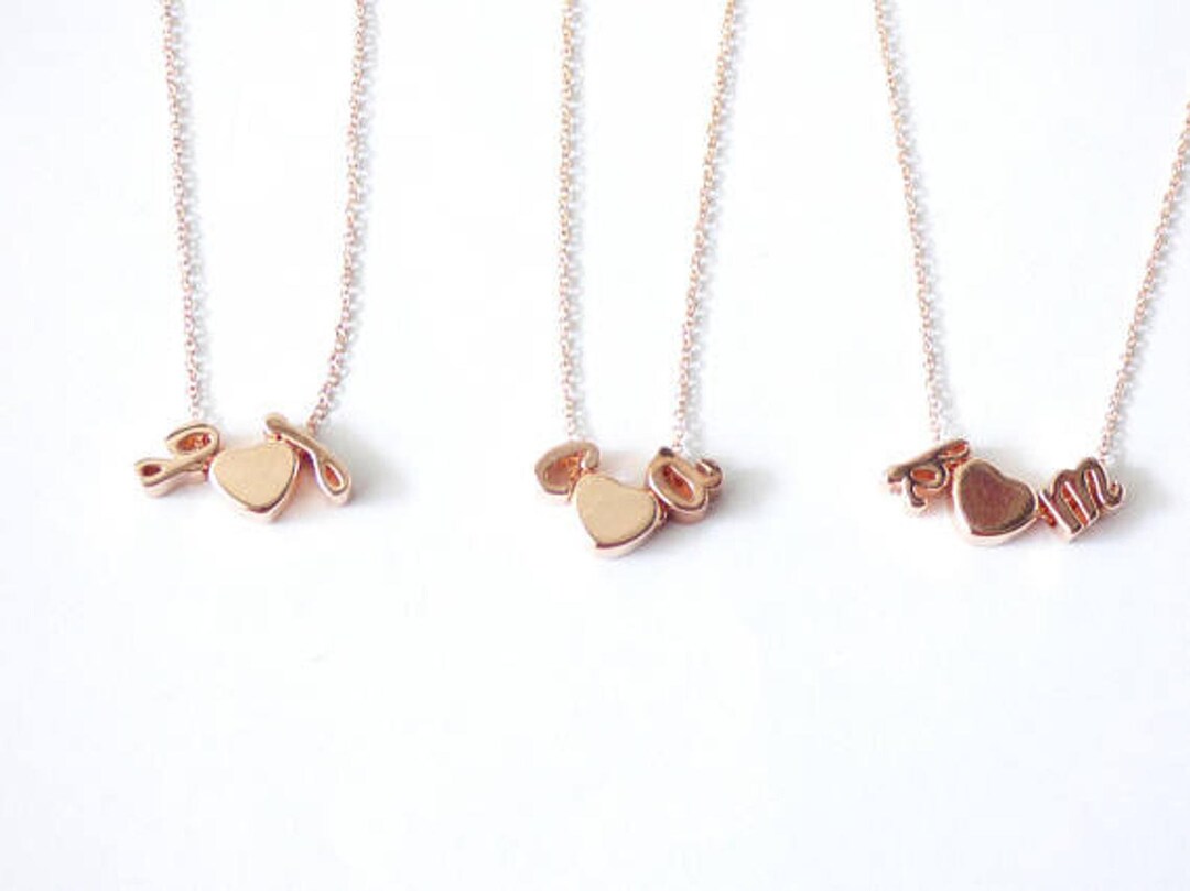 Dainty Rose Gold Personalized Initial Heart Necklace, Delicate Cursive ...