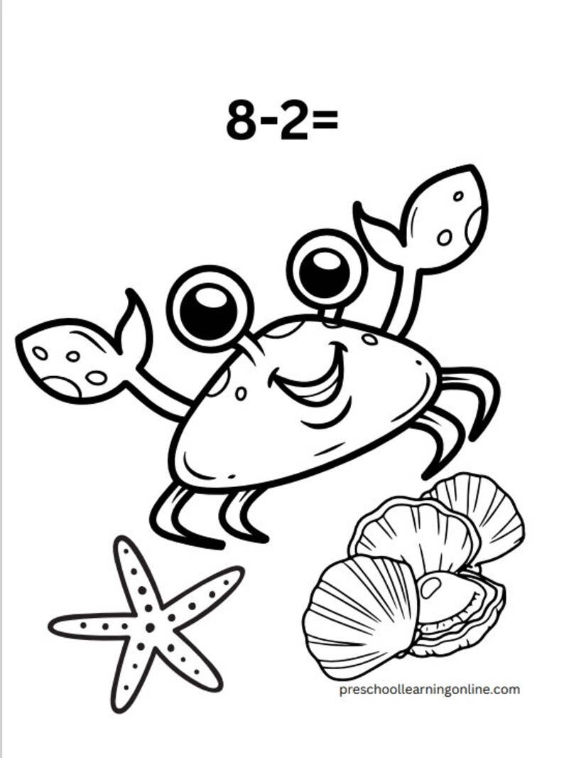20 Ocean Animals Coloring & Math Pages - Learn Subtraction - Marine ...