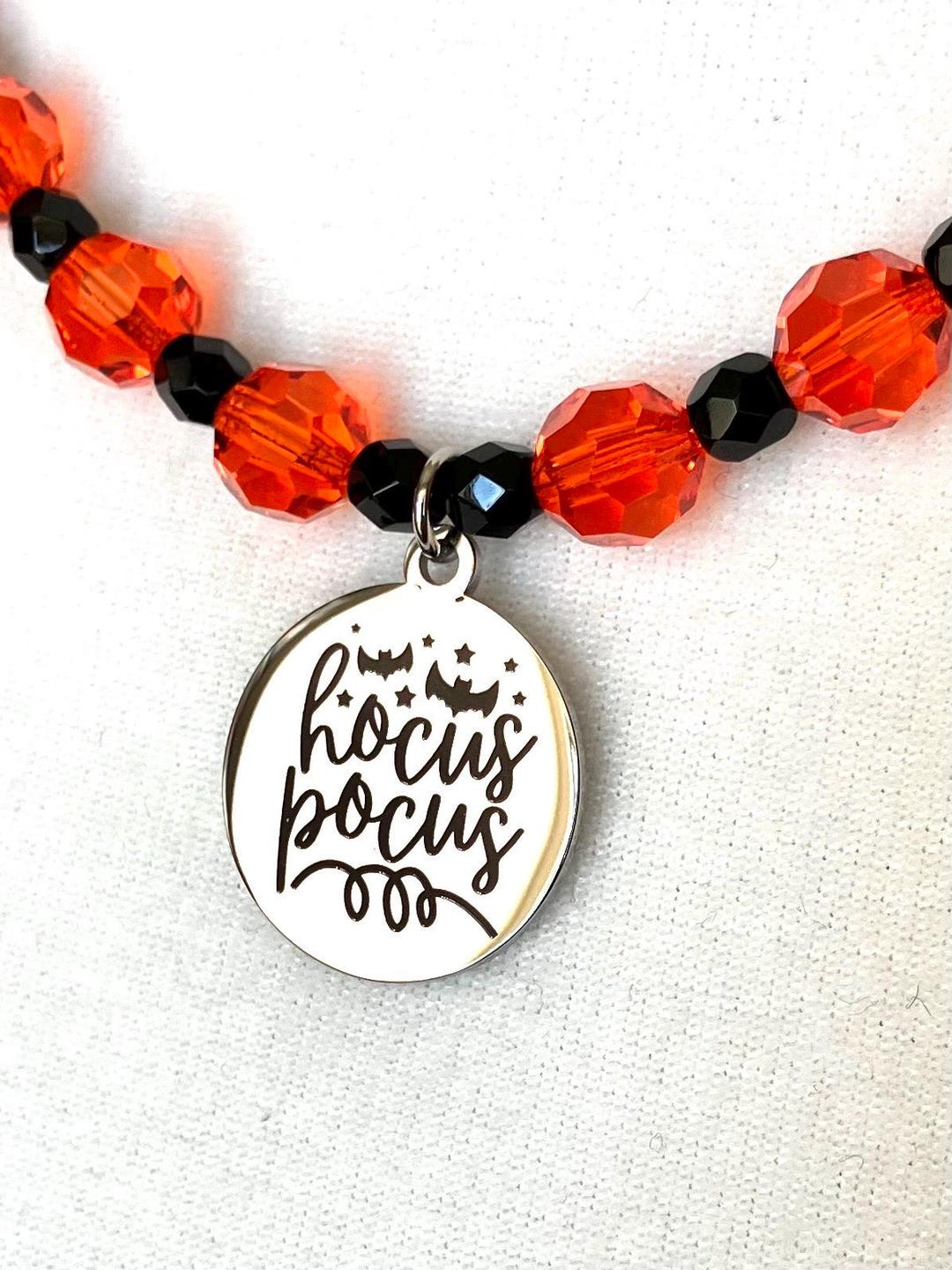Orange & Black Crystal Beads Gunmetal Chain Necklace - Hocus Pocus ...
