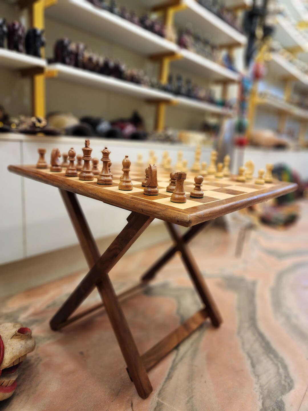 Classic, Portable Wooden Chess Folding Board, With Hand Made Pieces - Etsy