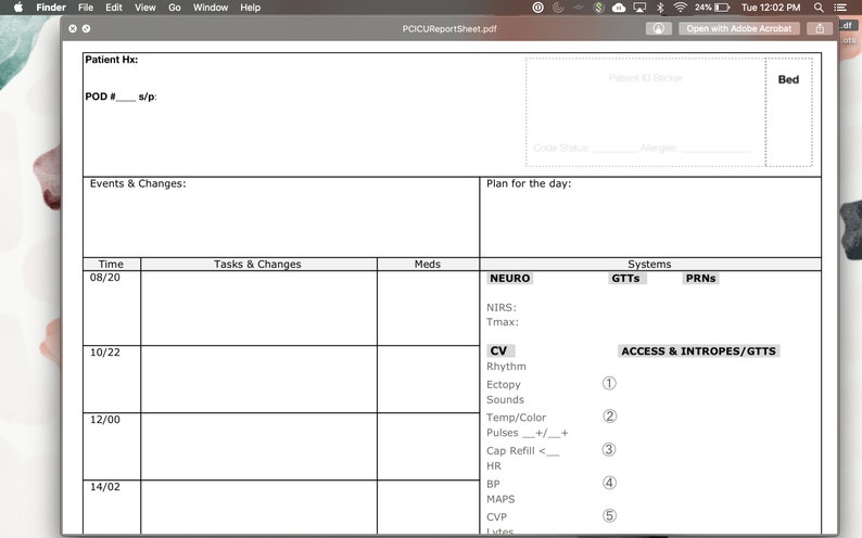 Pediatric Cardiac ICU Nurse Report Sheet/ Report Brain - Etsy
