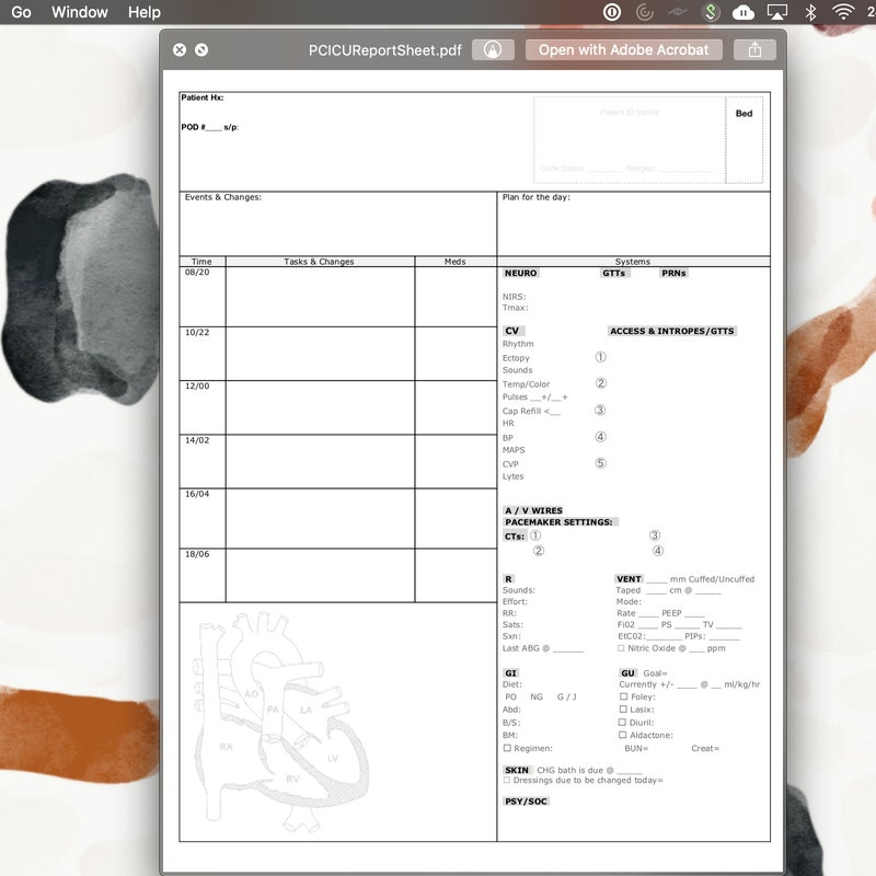Cardiac Nurse Report Sheet - Etsy