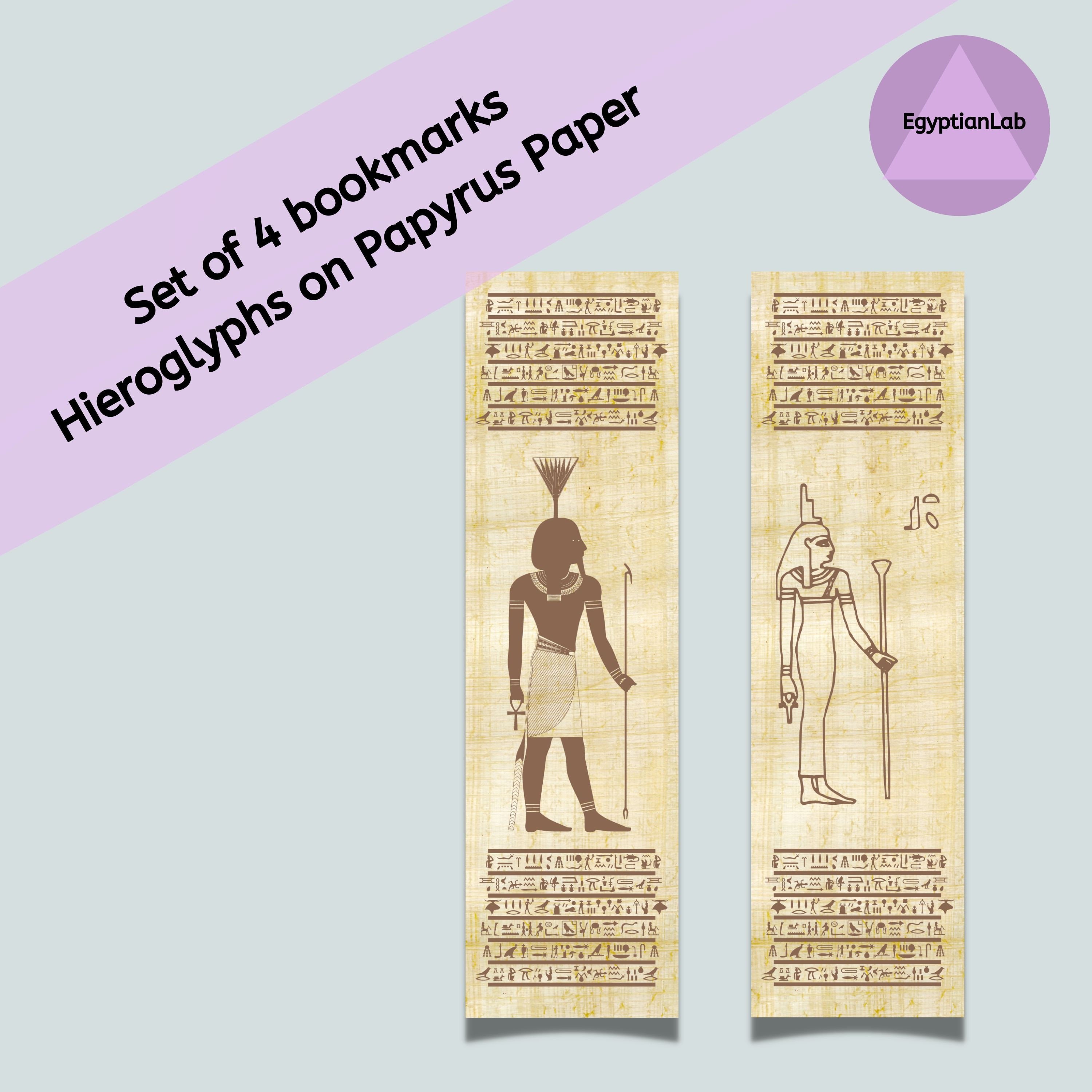 Set of 4 Bookmarks, Egyptian Art and Hieroglyphs on Papyrus Paper ...