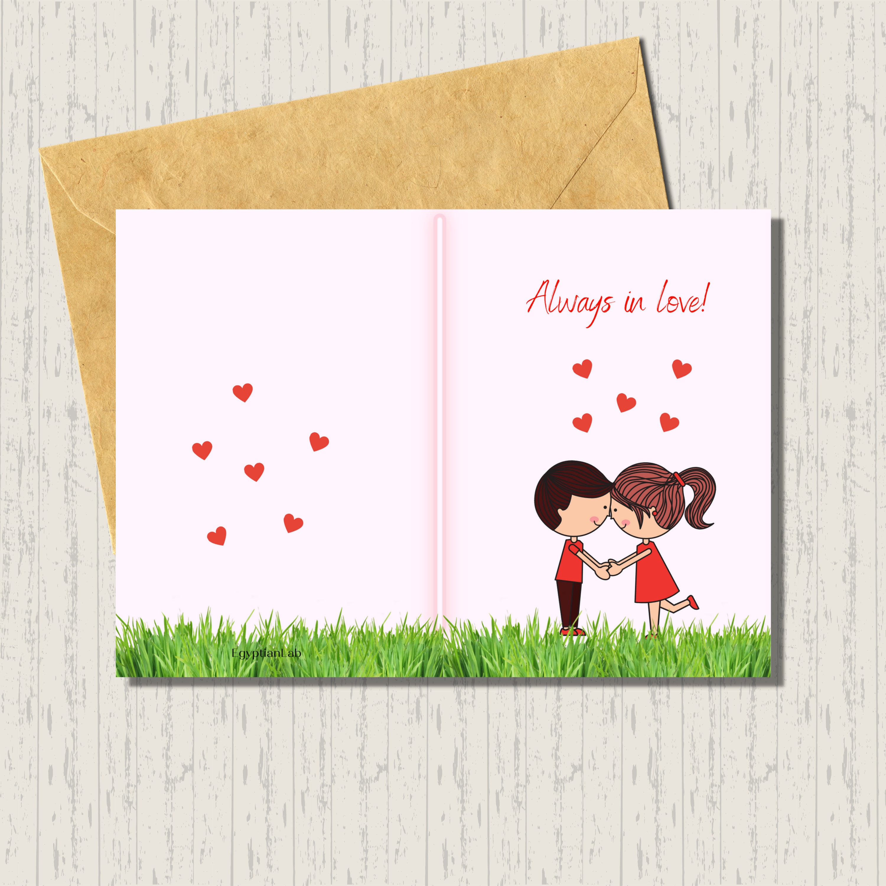 Romantic Cute Couple Love Card Cartoon Theme, Instant Download and ...