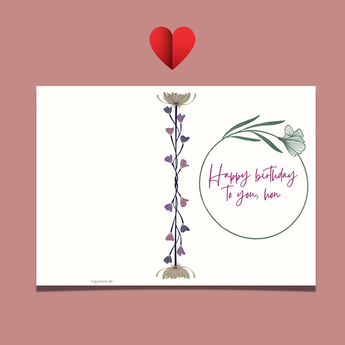 Floral Birthday Card , Minimal Green Card, Instant Download and ...