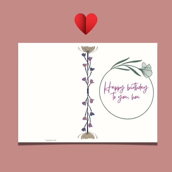 Floral Birthday Card Minimal Green Card Instant Download | Etsy