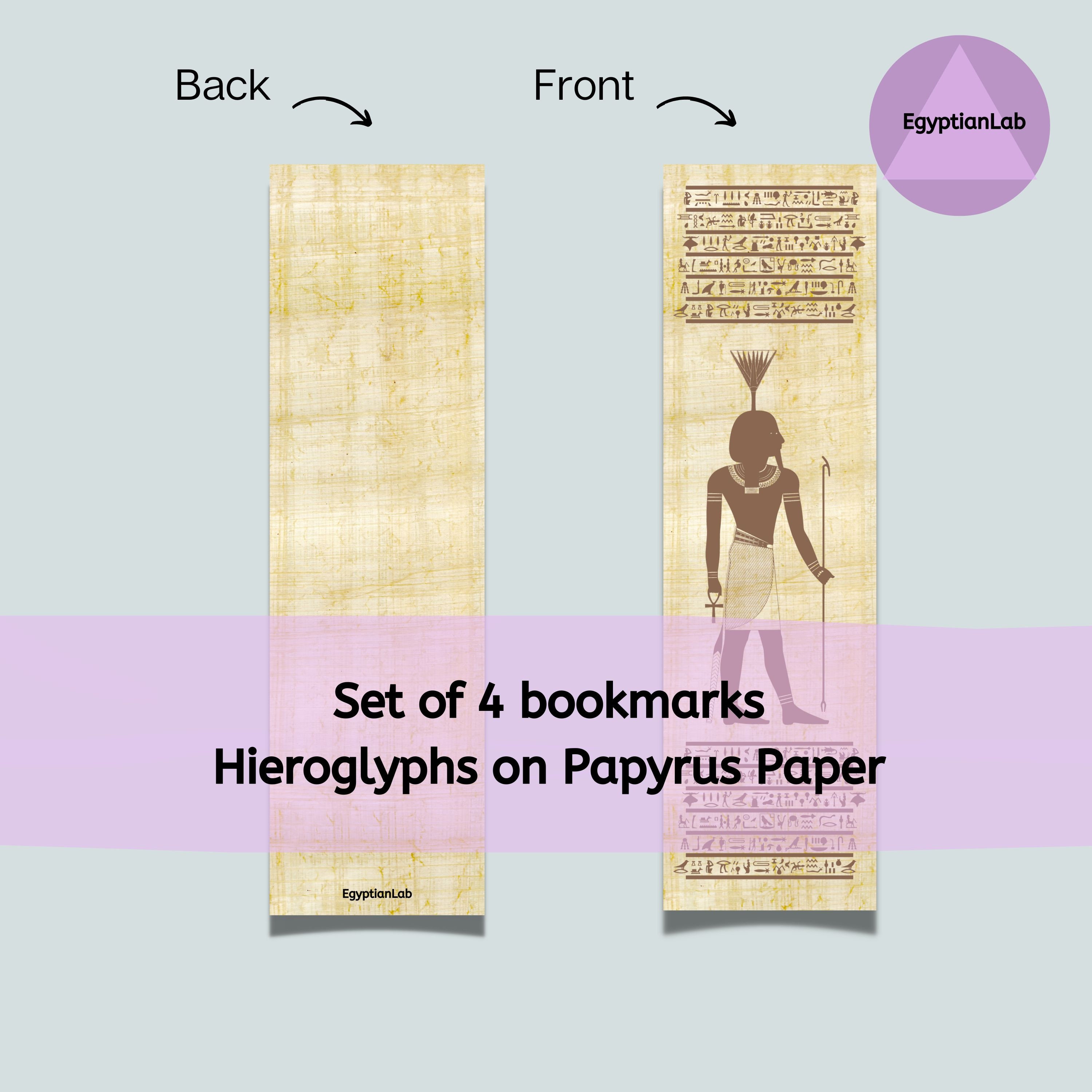 Set of 4 Bookmarks, Egyptian Art and Hieroglyphs on Papyrus Paper ...