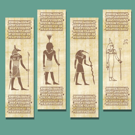 Set of 4 Bookmarks Egyptian Art and Hieroglyphs on Papyrus | Etsy