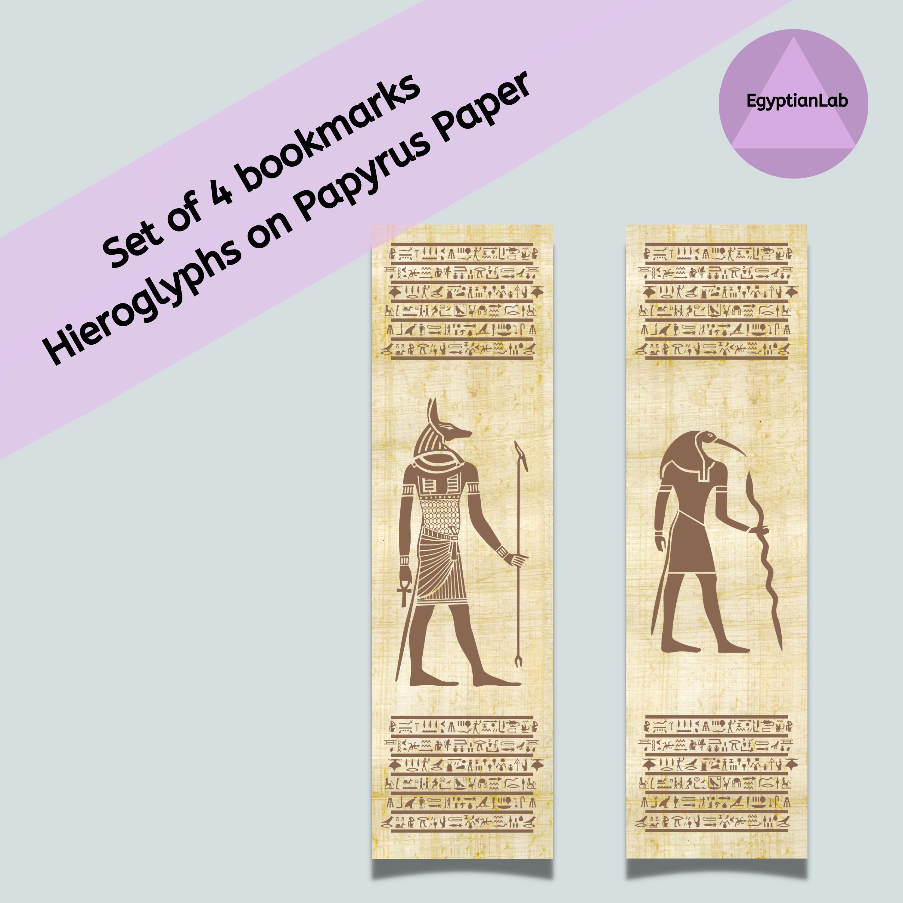 Set of 4 Bookmarks, Egyptian Art and Hieroglyphs on Papyrus Paper ...