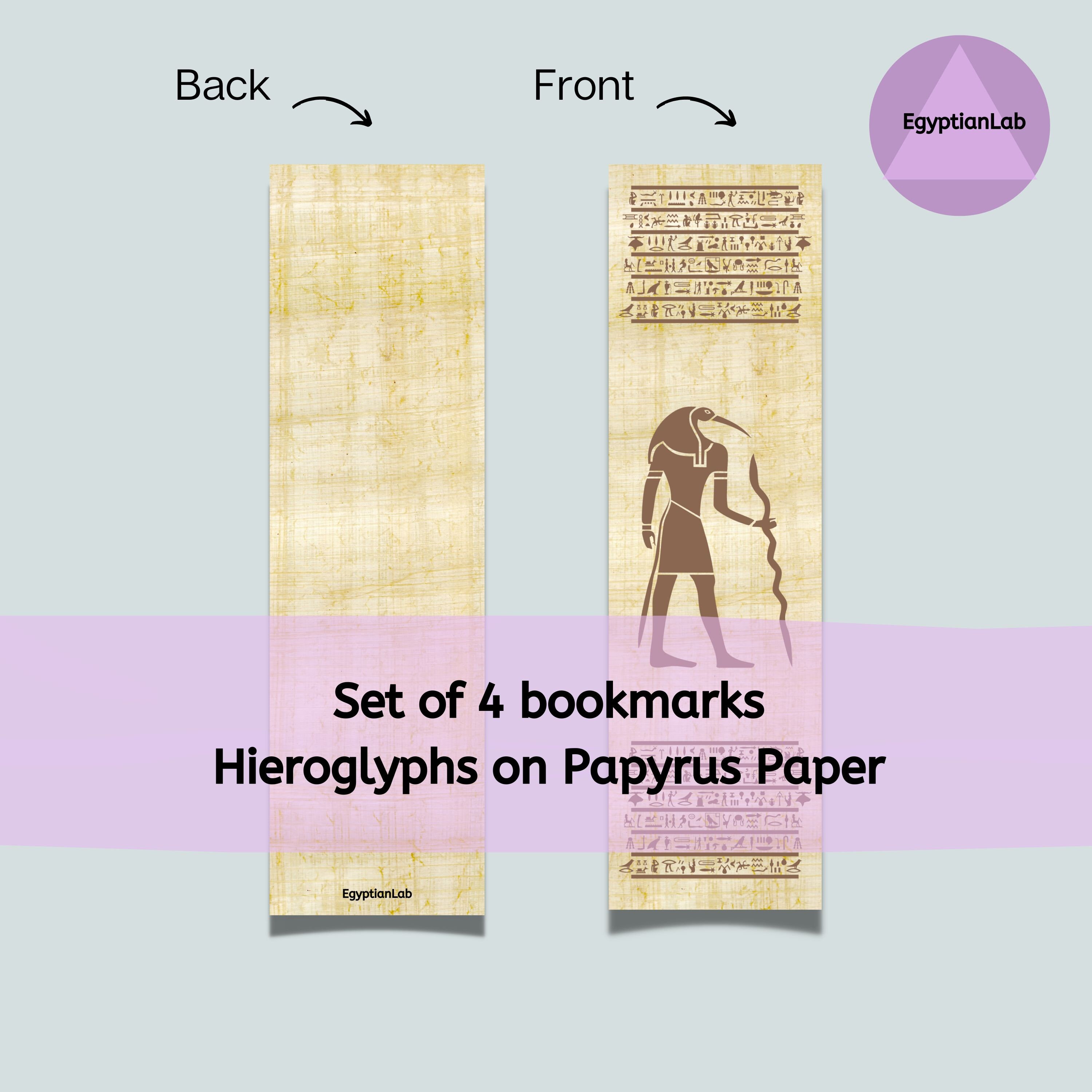Set of 4 Bookmarks, Egyptian Art and Hieroglyphs on Papyrus Paper ...