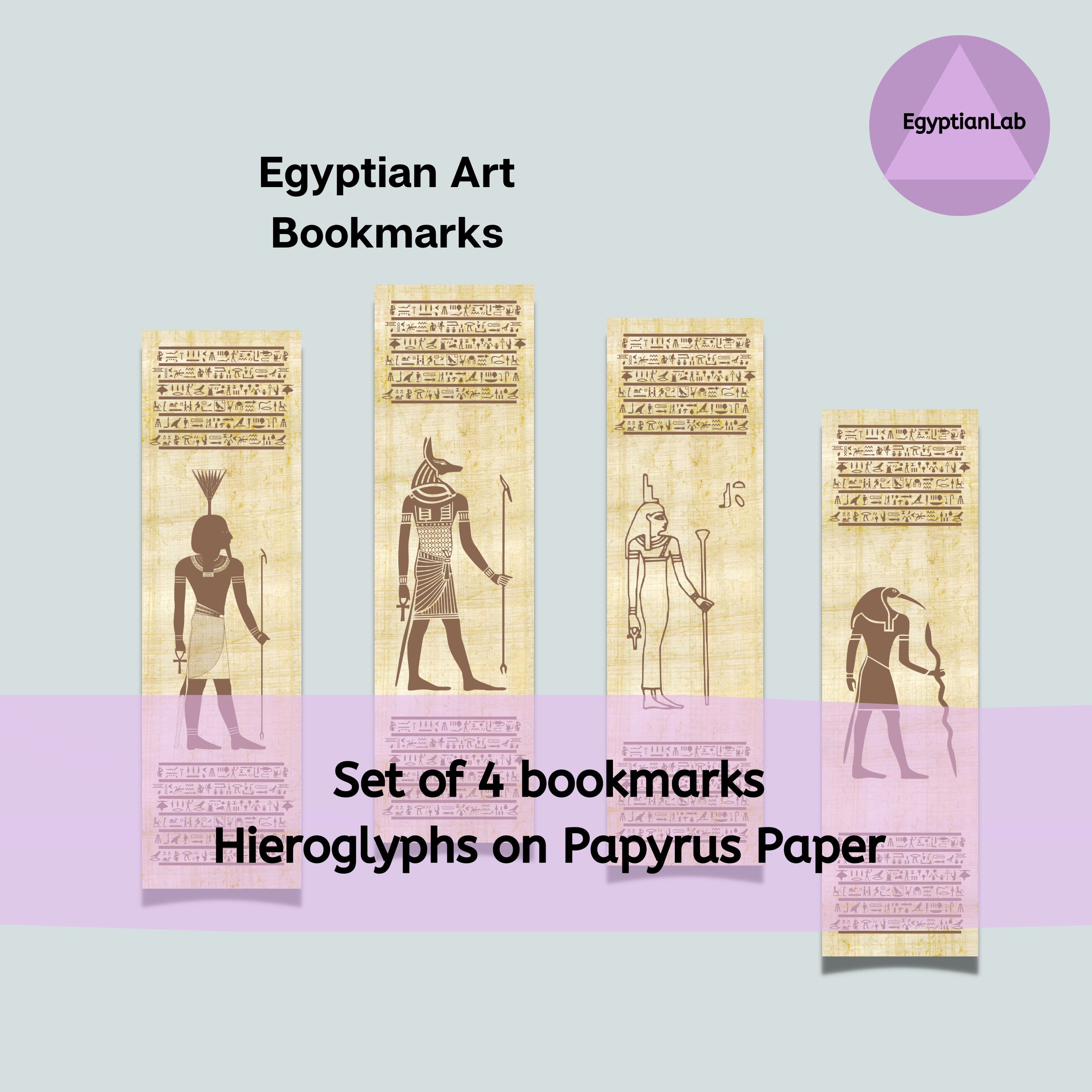 Set of 4 Bookmarks, Egyptian Art and Hieroglyphs on Papyrus Paper ...