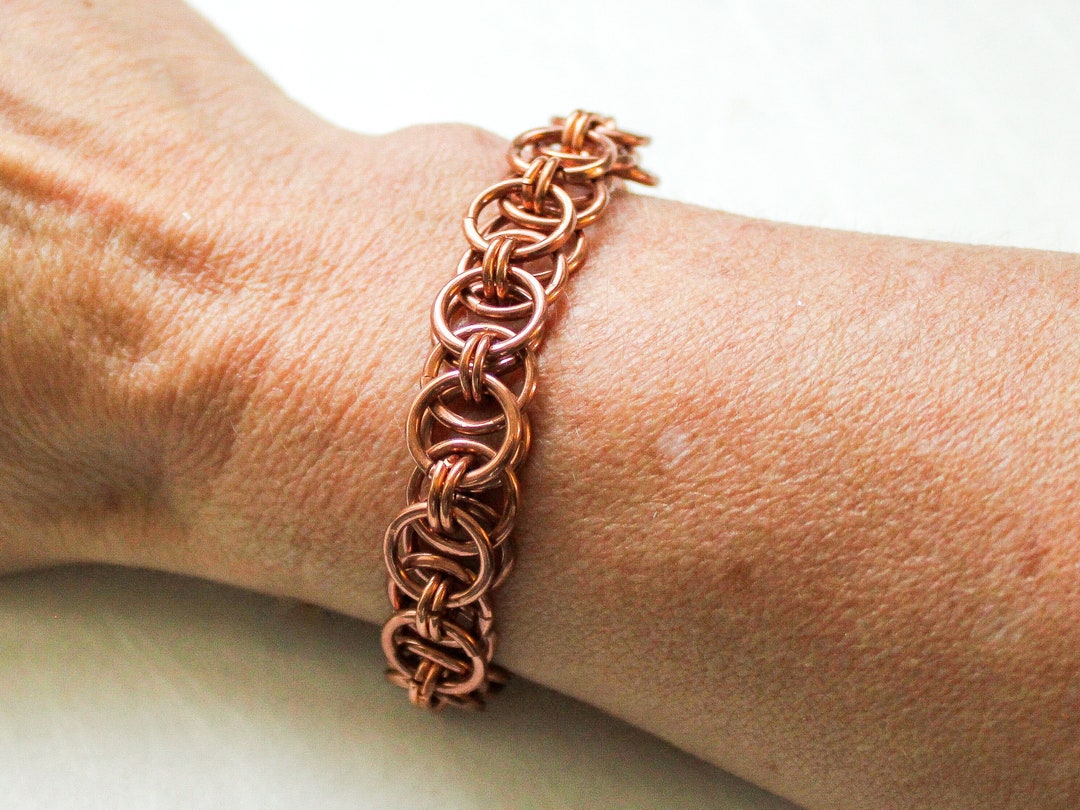 Handcrafted Copper Chain Maille Bracelet Captive 'helm' Weave, Adjustable and Hypoallergenic for ...