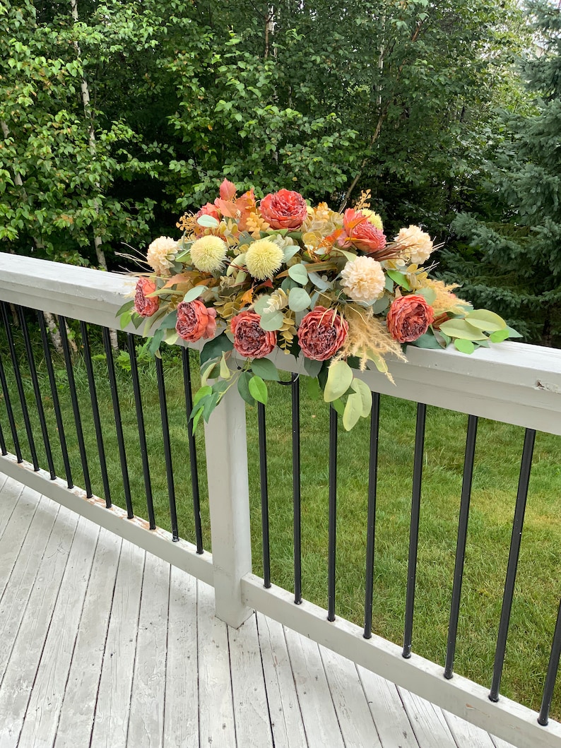 Autumn Peony Headstone Saddle, Floral Memorial Arrangement Blanket ...