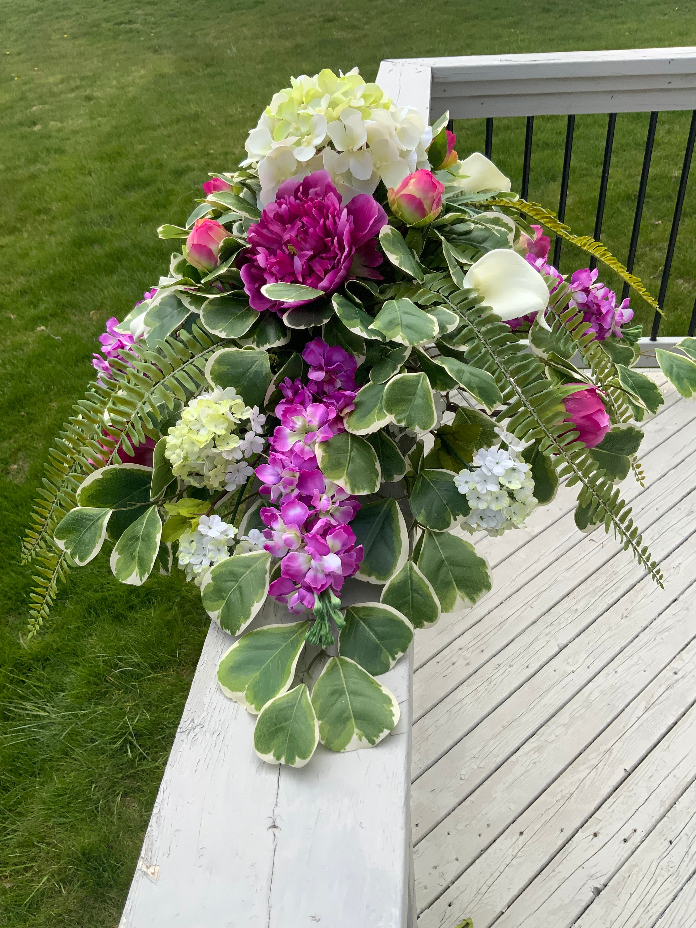 Artificial Floral Headstone Saddle, Hydrangea Rose Peony Grave ...