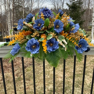Blue Cemetery Headstone Saddle, Memorial Flowers for Gravestone ...