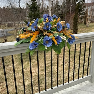 Blue Cemetery Headstone Saddle, Memorial Flowers for Gravestone ...