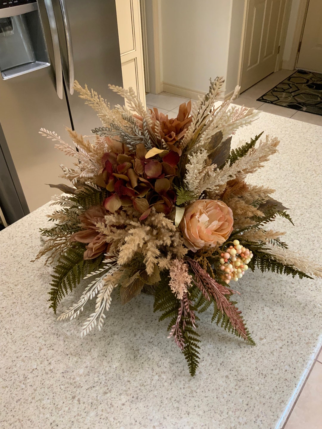 Rustic Pampas Grass Centerpiece, Boho Fall Floral Table Arrangement ...