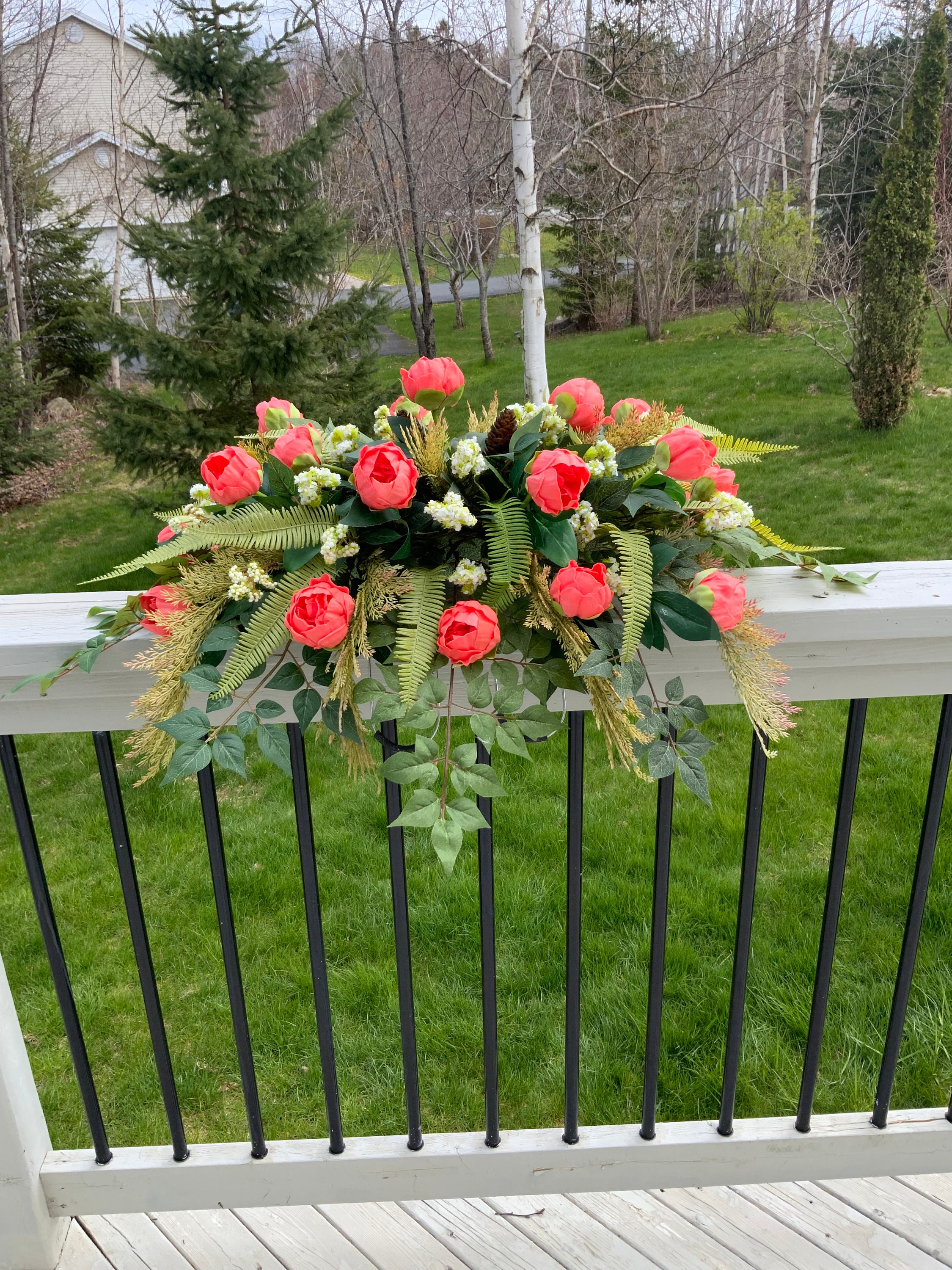 Double Headstone Floral Arrangement, Tombstone Memorial Saddle, Burial ...