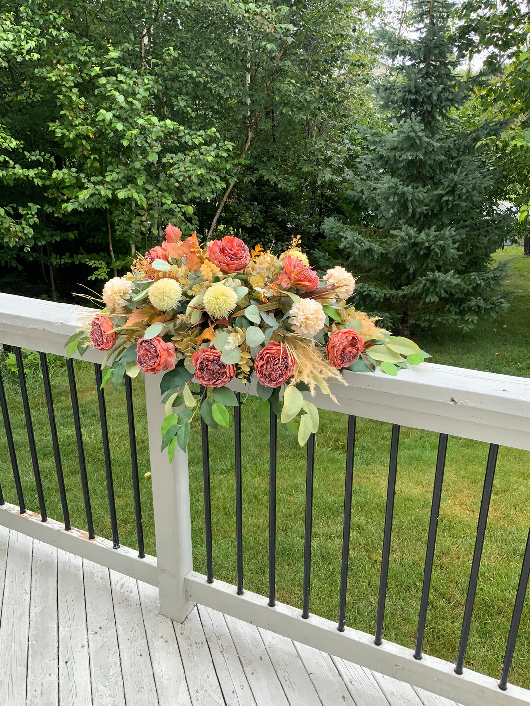 Autumn Peony Headstone Saddle, Floral Memorial Arrangement Blanket ...