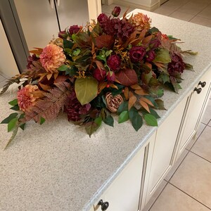 Fall Headstone Cemetery Saddle, Burgundy Artificial Tombstone Floral ...
