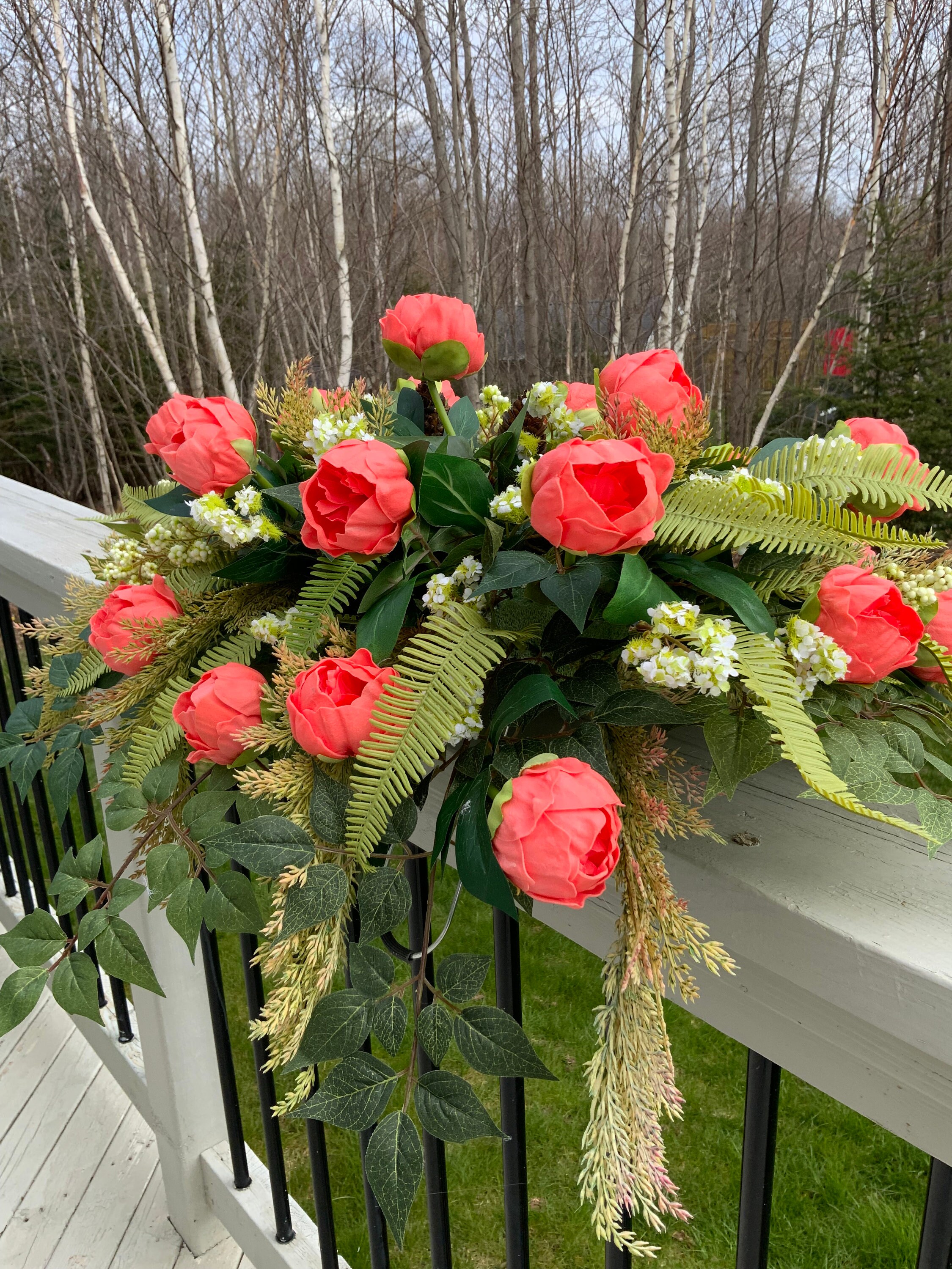 Double Headstone Floral Arrangement, Tombstone Memorial Saddle, Burial ...