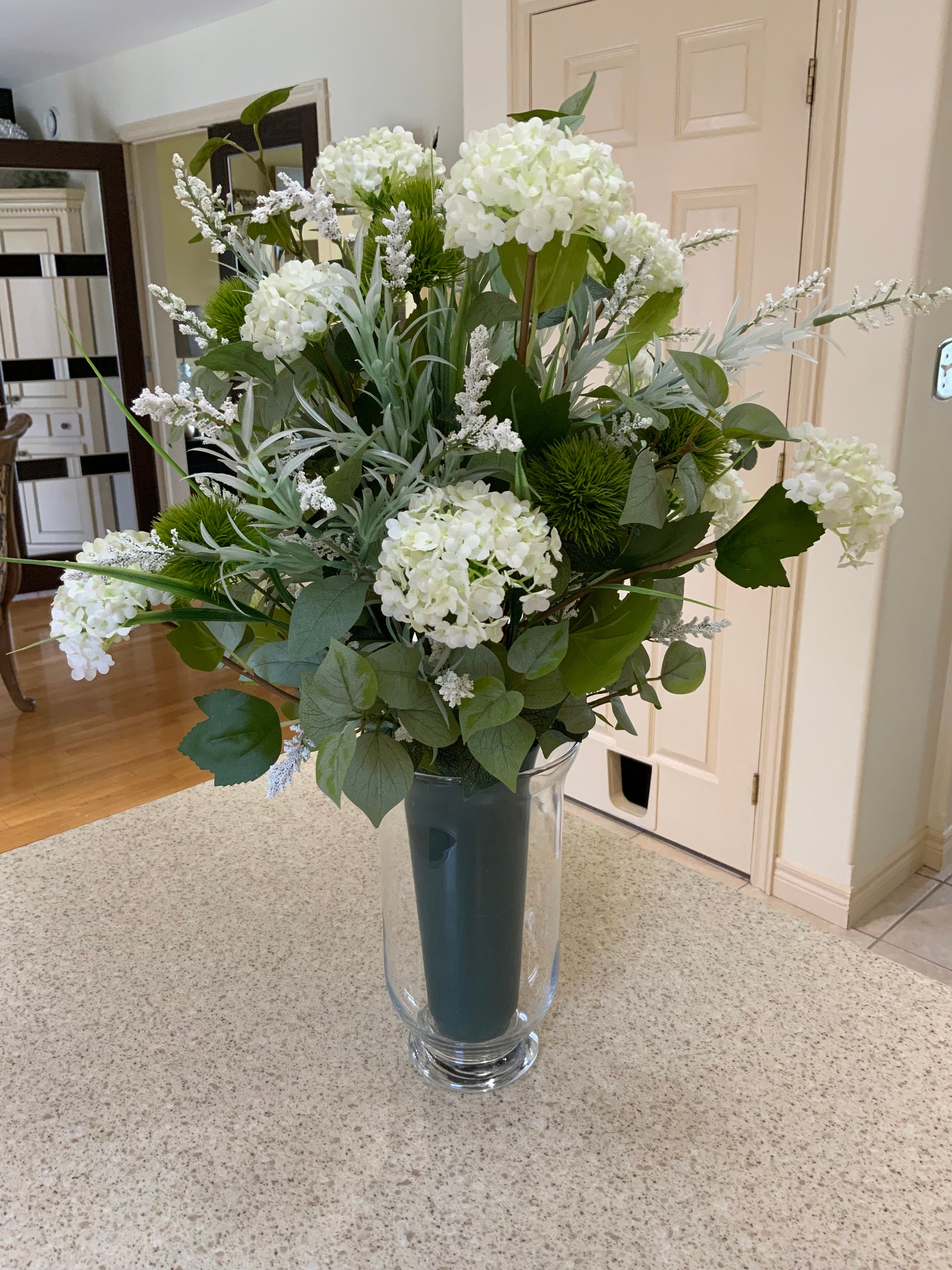 Memorial Flowers in Vase for Cemetery, Grave Floral Bouquet, White ...