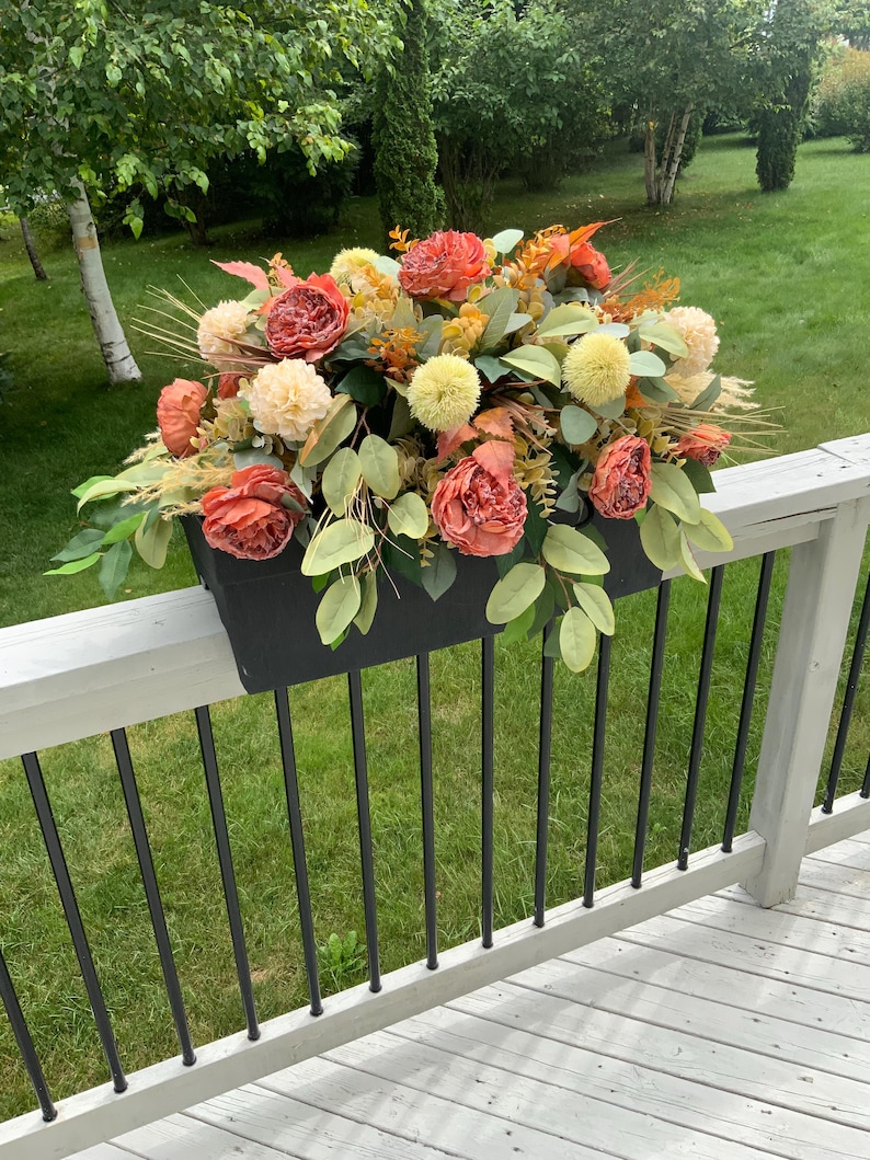 Fall Peony Railing Planter Insert, Autumn Window Box Arrangement - Etsy