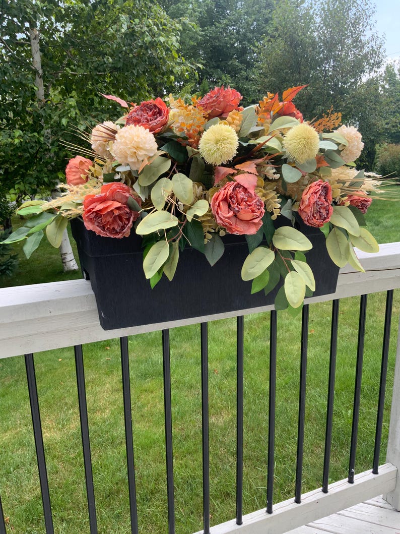 Fall Railing Floral Planter Insert, Artificial Autumn Filler for Window ...