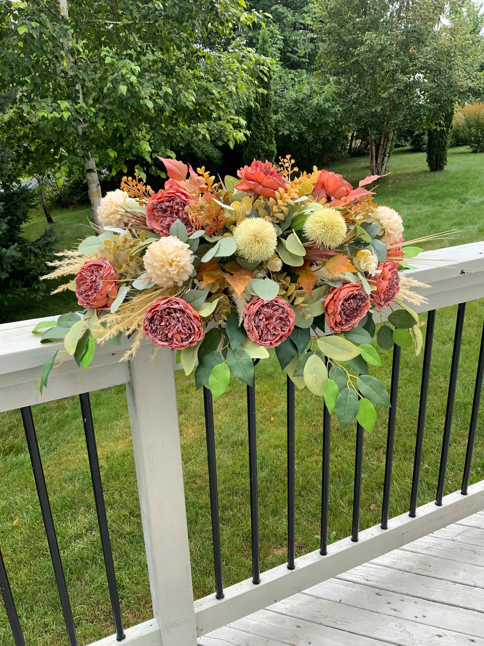Autumn Peony Headstone Saddle, Floral Memorial Arrangement Blanket ...