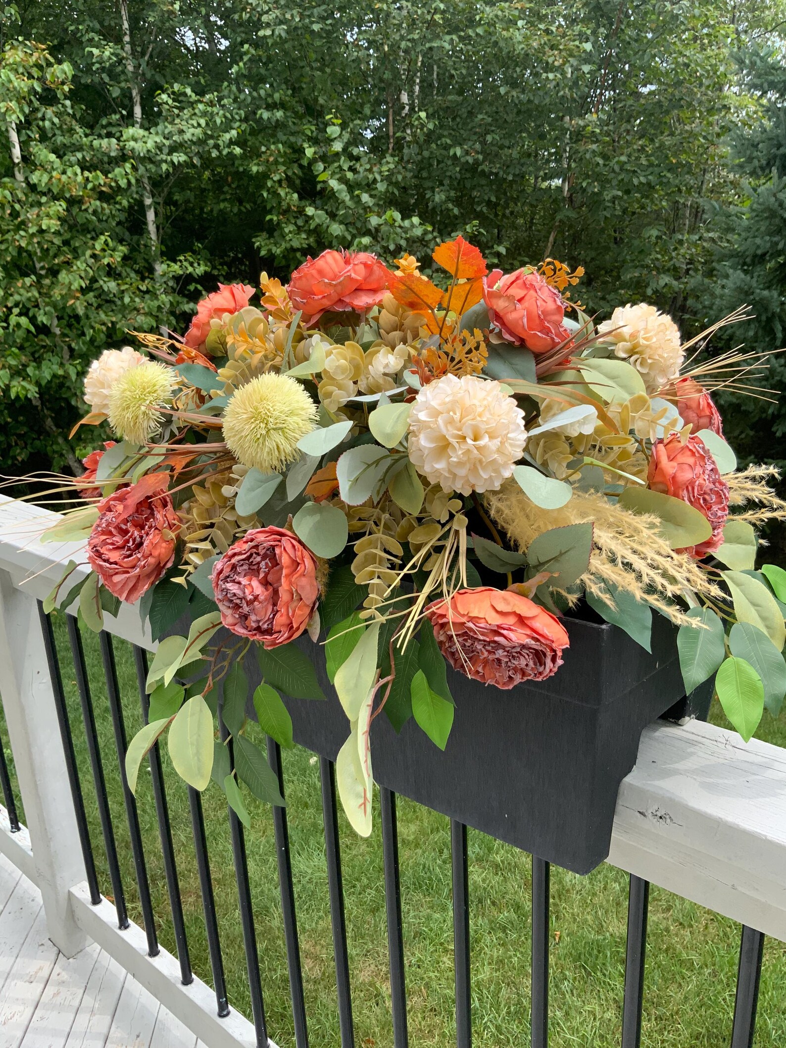 Fall Railing Floral Planter Insert, Artificial Autumn Filler for Window ...