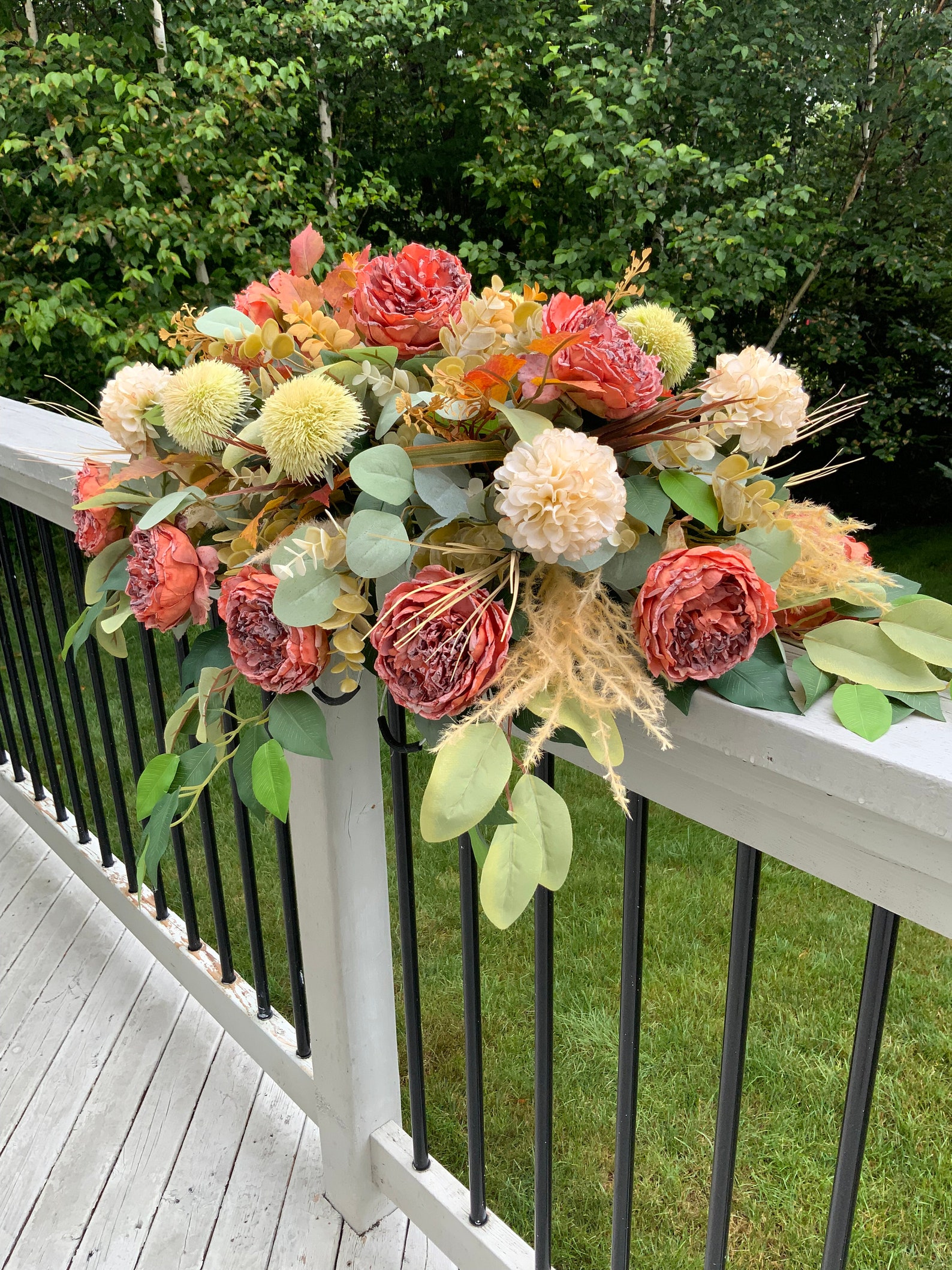 Autumn Peony Headstone Saddle, Floral Memorial Arrangement Blanket ...