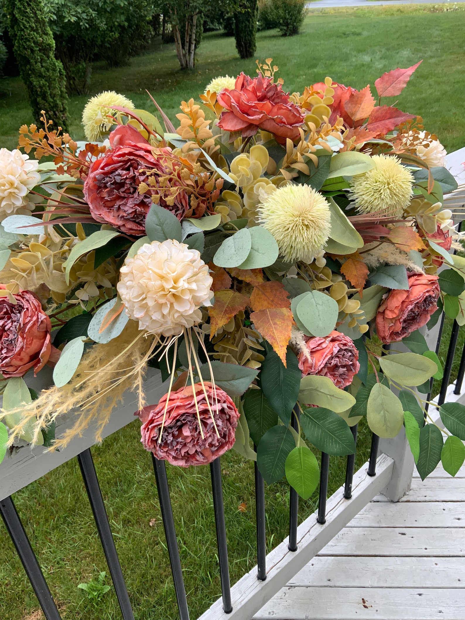 Autumn Peony Headstone Saddle, Floral Memorial Arrangement Blanket ...