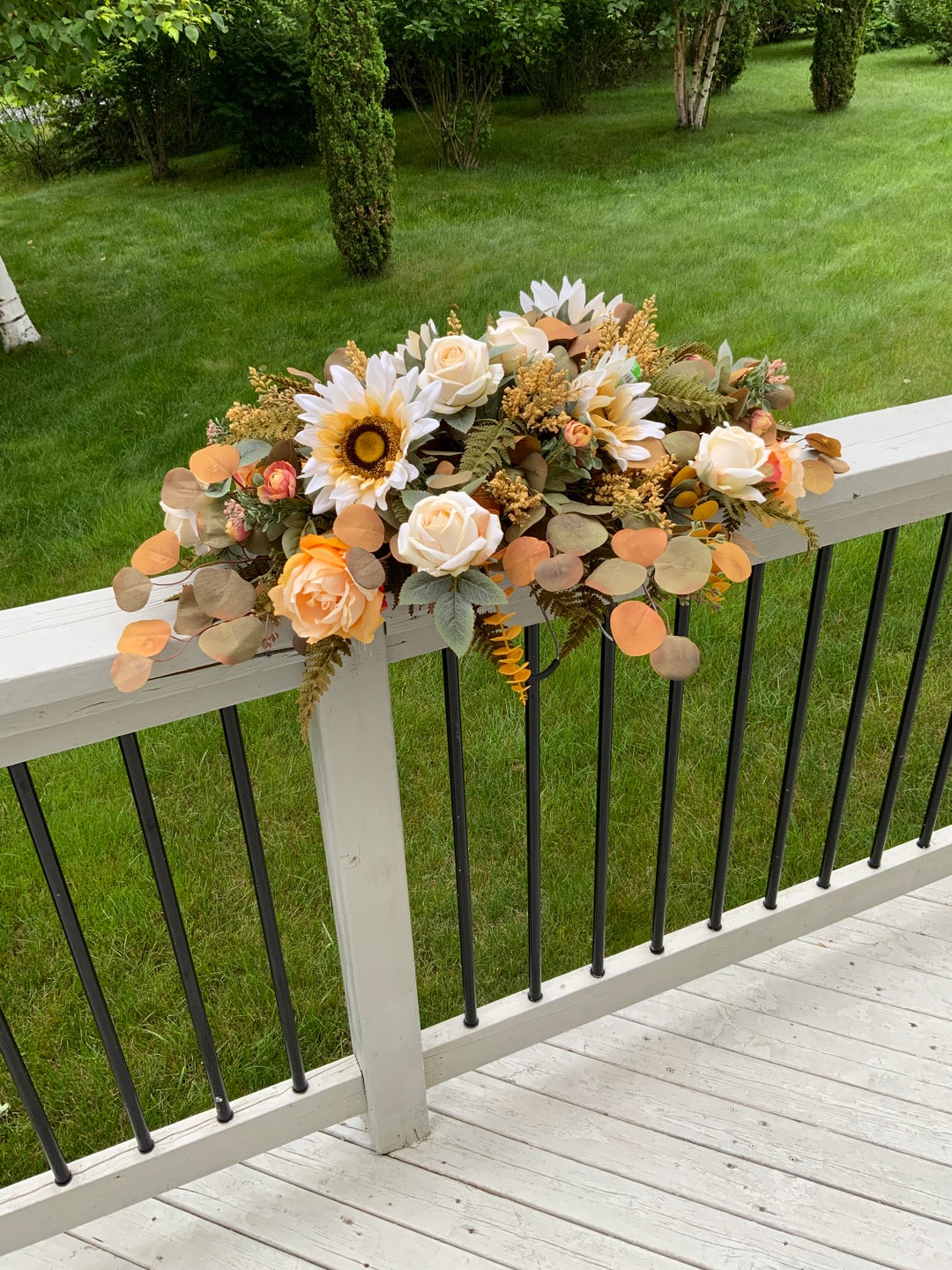 Fall Sunflower Headstone Saddle, Autumn Cemetery Flowers, Tombstone ...