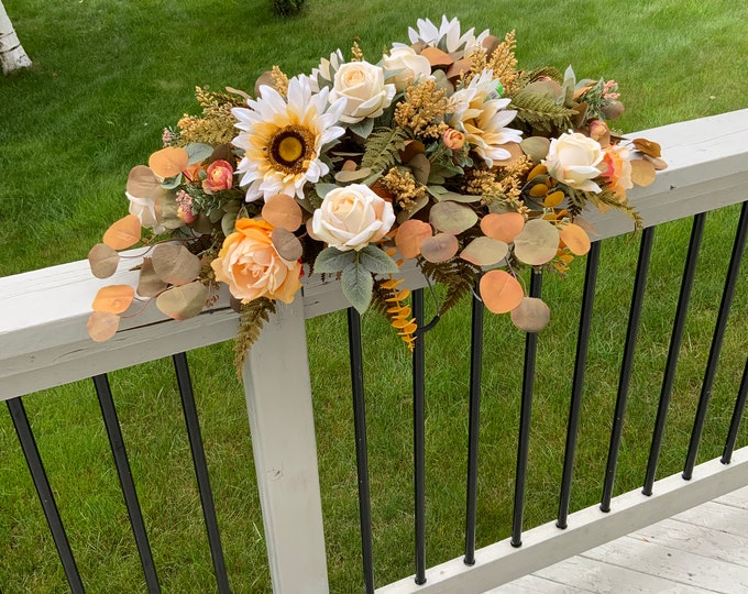 Fall Sunflower Headstone Saddle, Autumn Cemetery Flowers, Tombstone ...
