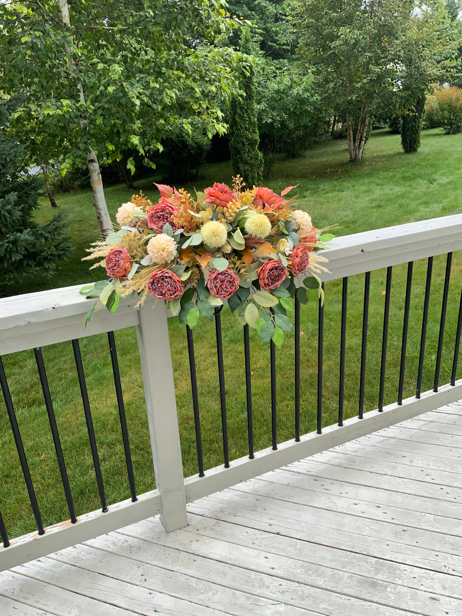 Autumn Peony Headstone Saddle, Floral Memorial Arrangement Blanket ...