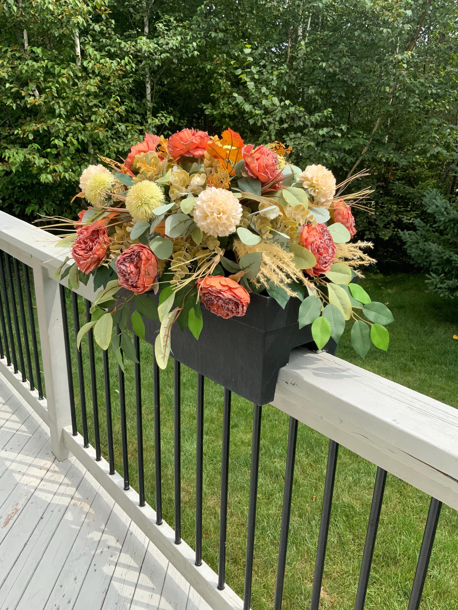 Fall Railing Floral Planter Insert, Artificial Autumn Filler for Window ...