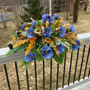 Blue Cemetery Headstone Saddle, Memorial Flowers for Gravestone ...