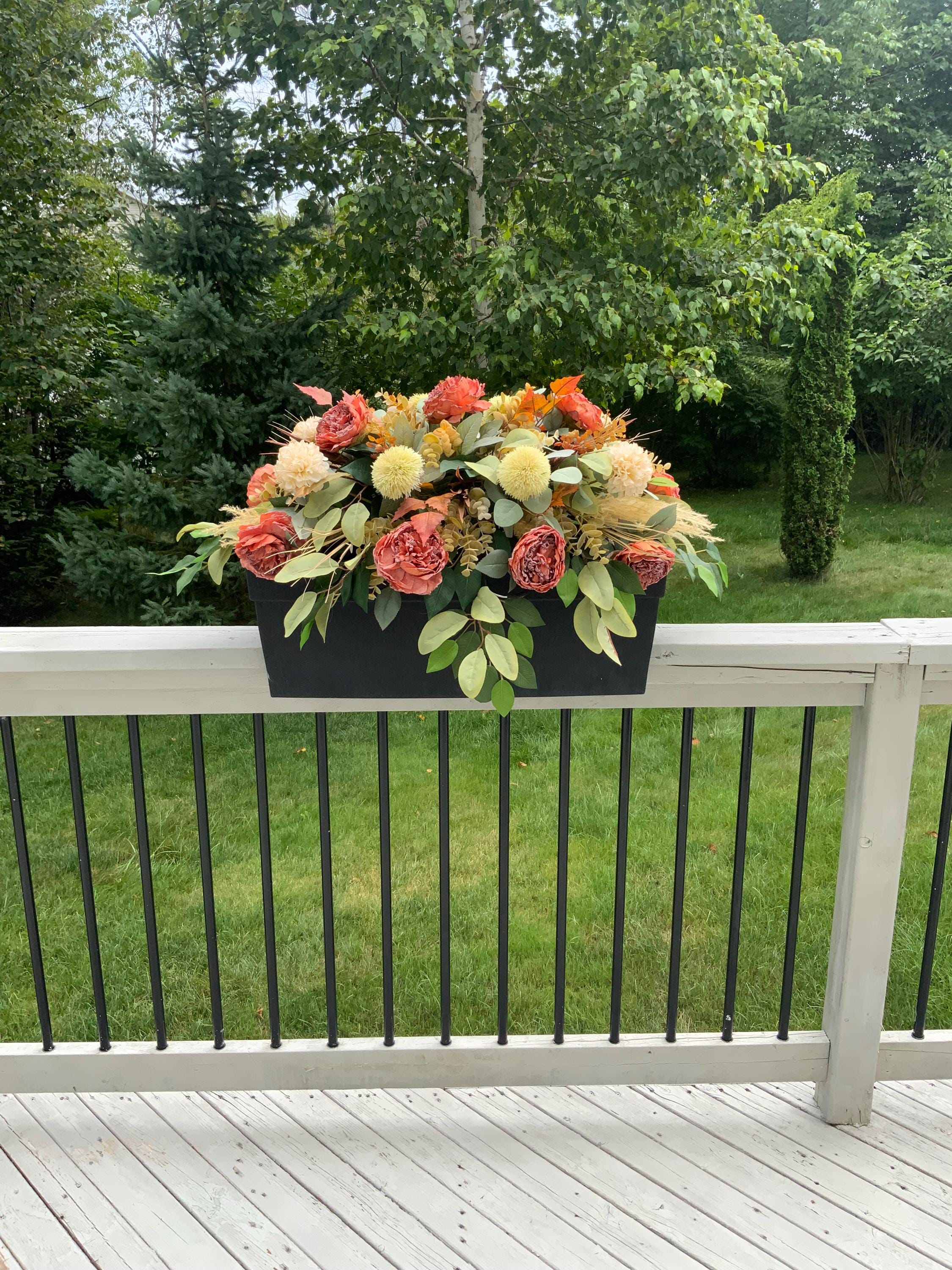 Fall Railing Floral Planter Insert, Artificial Autumn Filler for Window ...