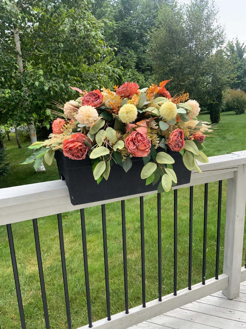 Fall Railing Floral Planter Insert, Artificial Autumn Filler for Window ...