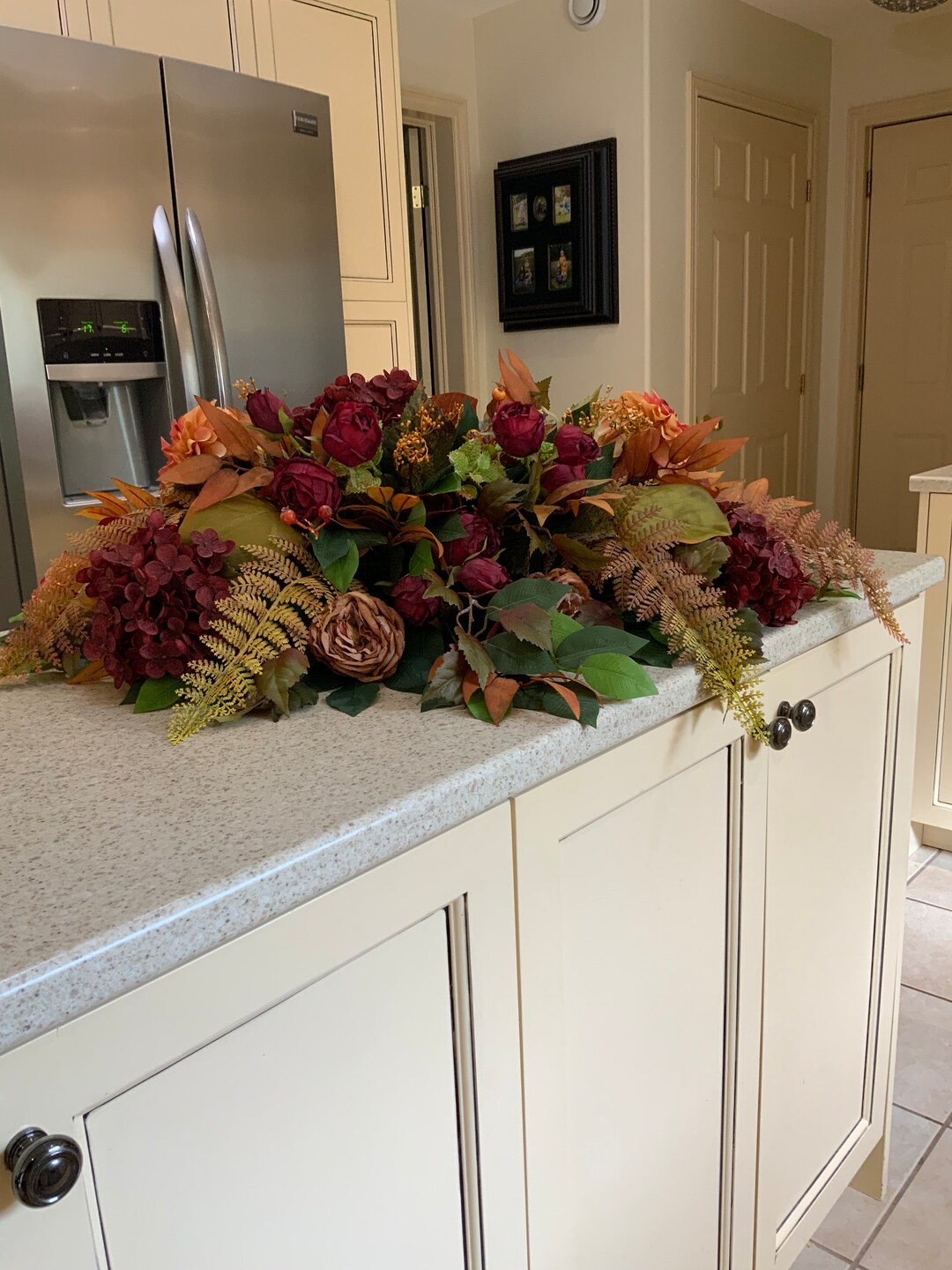 Fall Headstone Cemetery Saddle, Burgundy Artificial Tombstone Floral ...