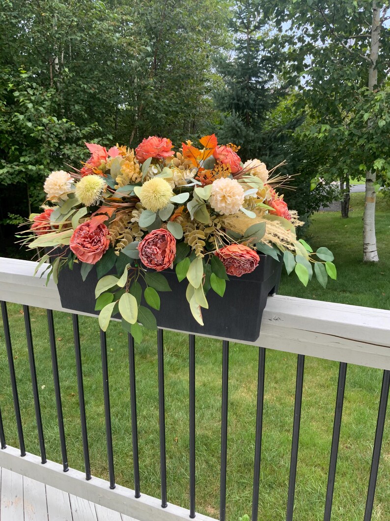 Fall Railing Floral Planter Insert, Artificial Autumn Filler for Window ...