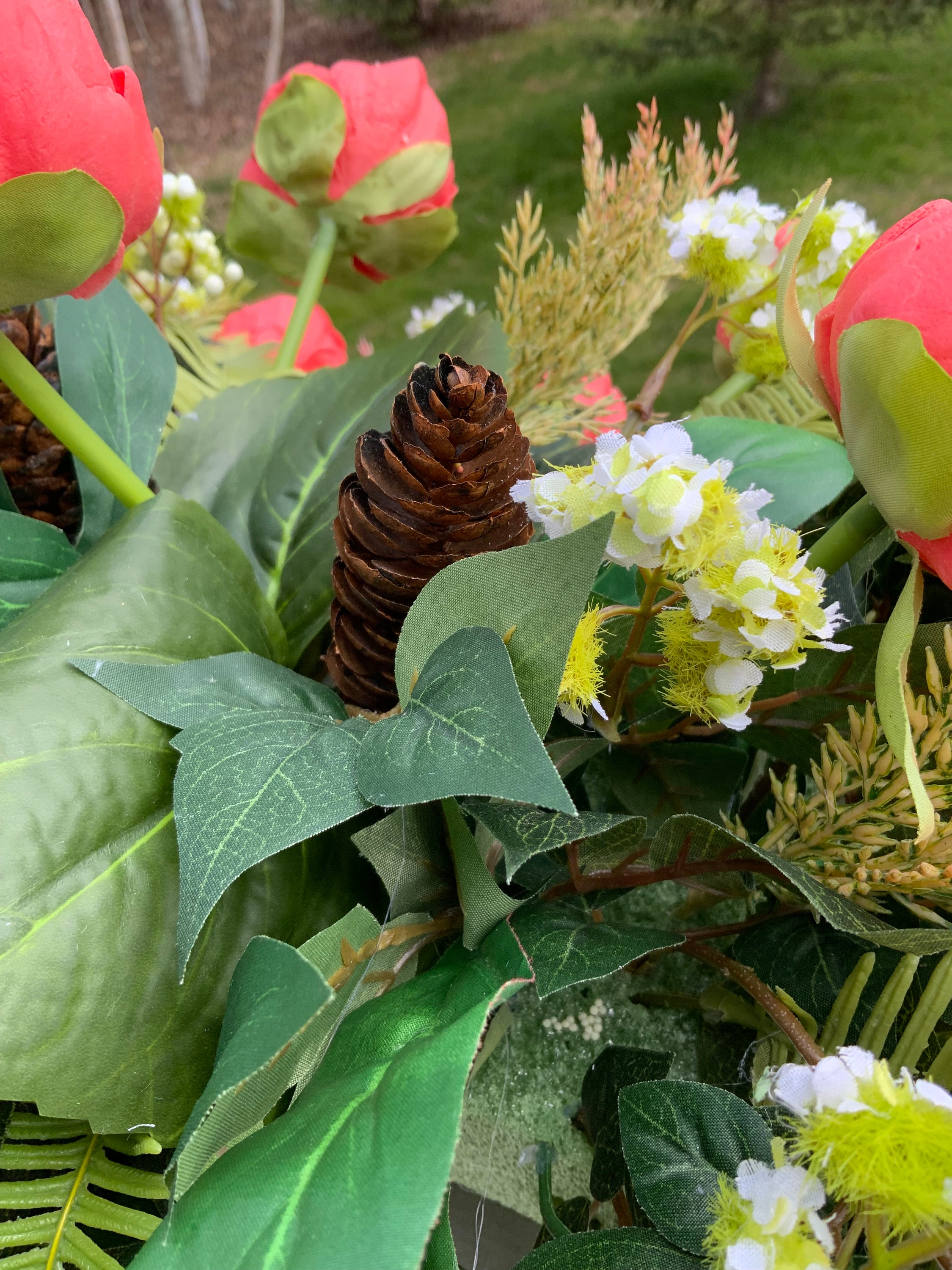 Double Headstone Floral Arrangement, Tombstone Memorial Saddle, Burial ...