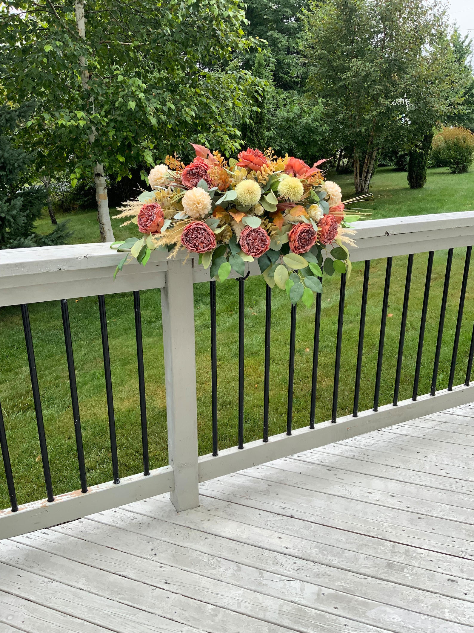 Autumn Peony Headstone Saddle, Floral Memorial Arrangement Blanket ...