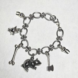 SCUM Charm Bracelet, Rat Bone Tooth Axe Flail Silver Chunky Chain - Etsy