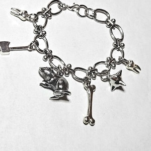 SCUM Charm Bracelet, Rat Bone Tooth Axe Flail Silver Chunky Chain - Etsy