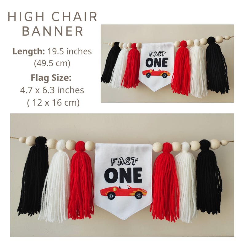 Fast One Birthday Race Car Banner, Garland Checkered Flag Racing Party ...