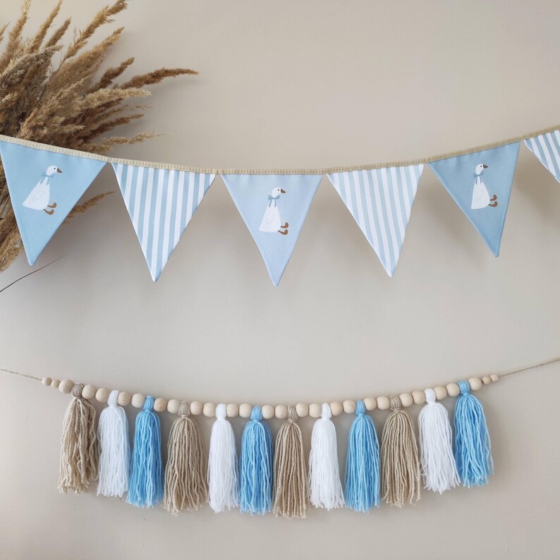 One Silly Goose Birthday Banner Goose Baby Shower Gingham, Bunting Blue ...